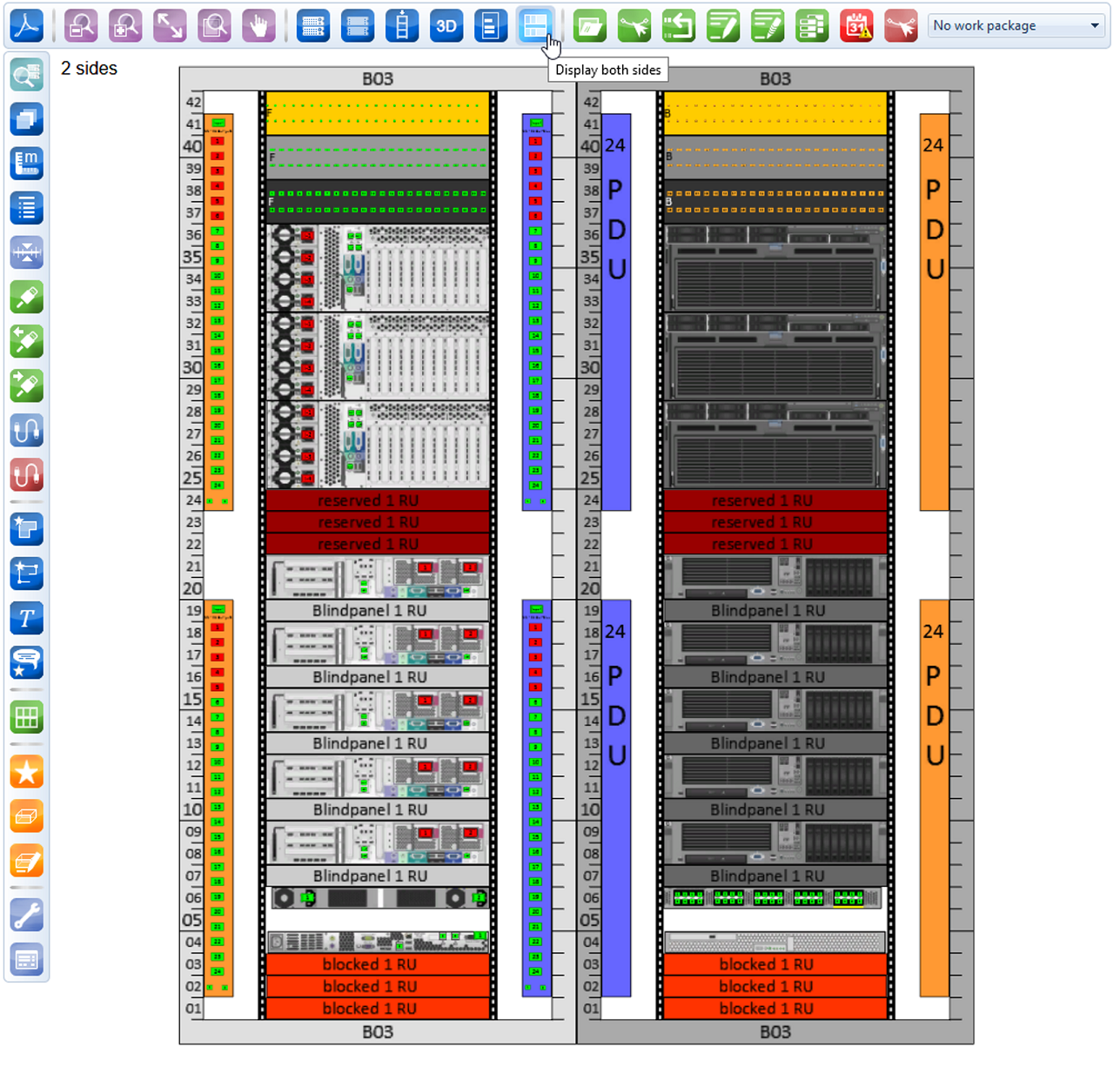 Besondere Ansichten zur Bearbeitung von Racks in DAMS C
